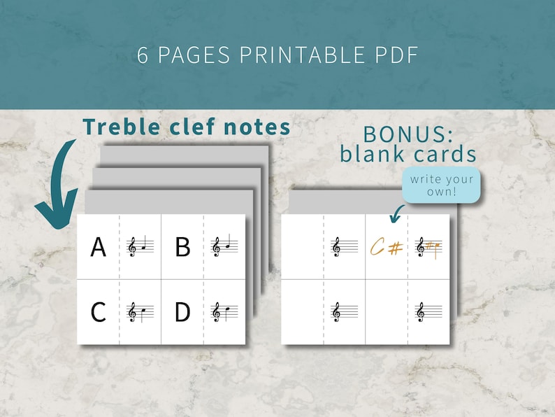 Music Note Flashcards, Treble Clef Flash Cards, PDF Download - Etsy