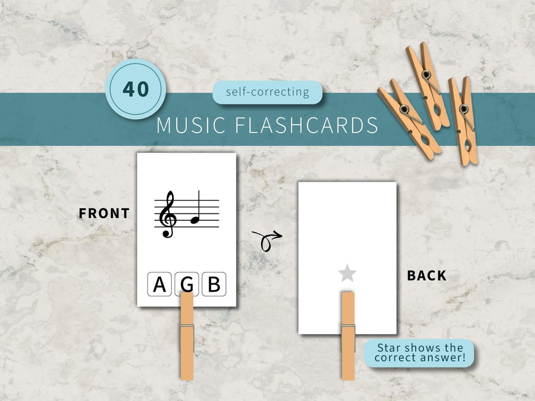 Music Note Flashcards Self Correcting, Treble & Bass Clef Flash Cards ...