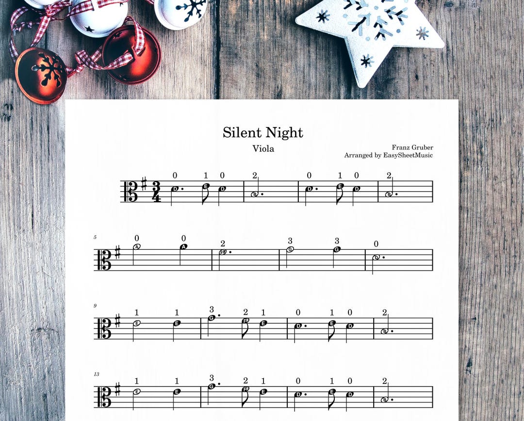 Silent Night | EASY Viola Sheet Music & Audio, PDF/MP3 Download - Etsy