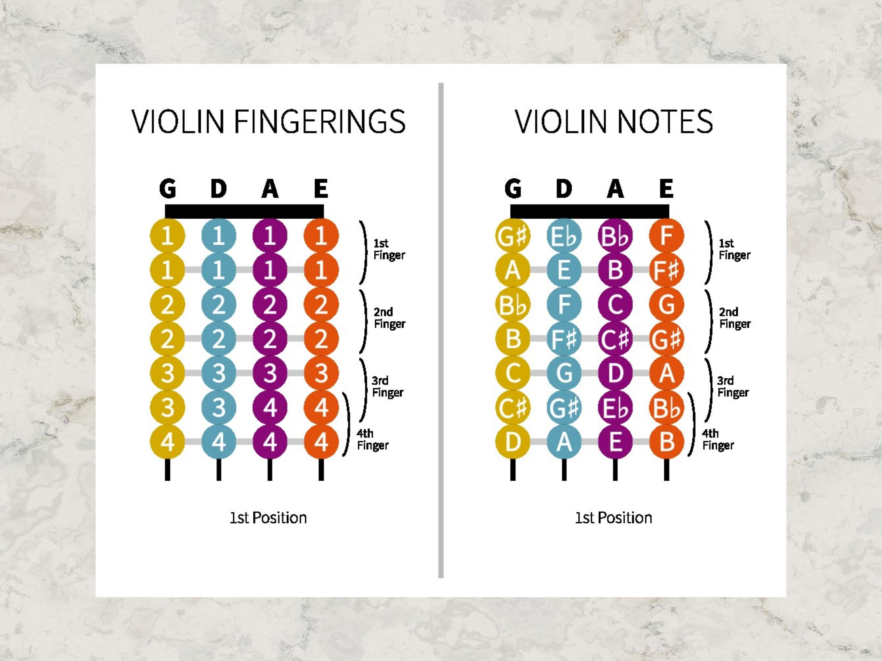 Violin Note Flashcards, First Position Flash Cards, Fingerboard Chart ...