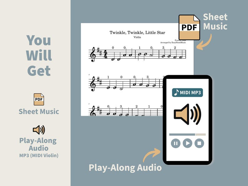Twinkle Twinkle Little Star | EASY Violin Sheet Music & Audio, PDF/MP3 ...