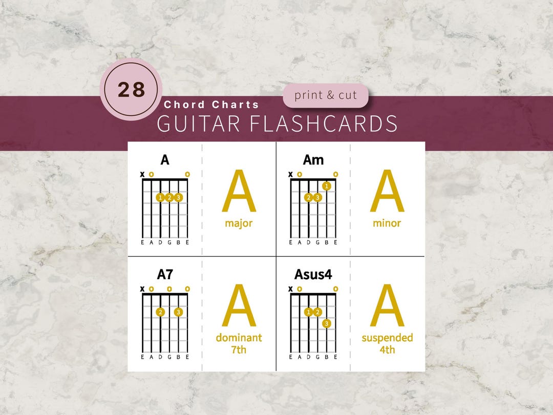 Guitar Chord Chart Flashcards, Easy Music Flash Cards, PDF Download - Etsy