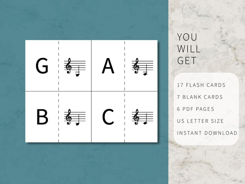 Music Note Flashcards, Treble Clef Flash Cards, PDF Download - Etsy