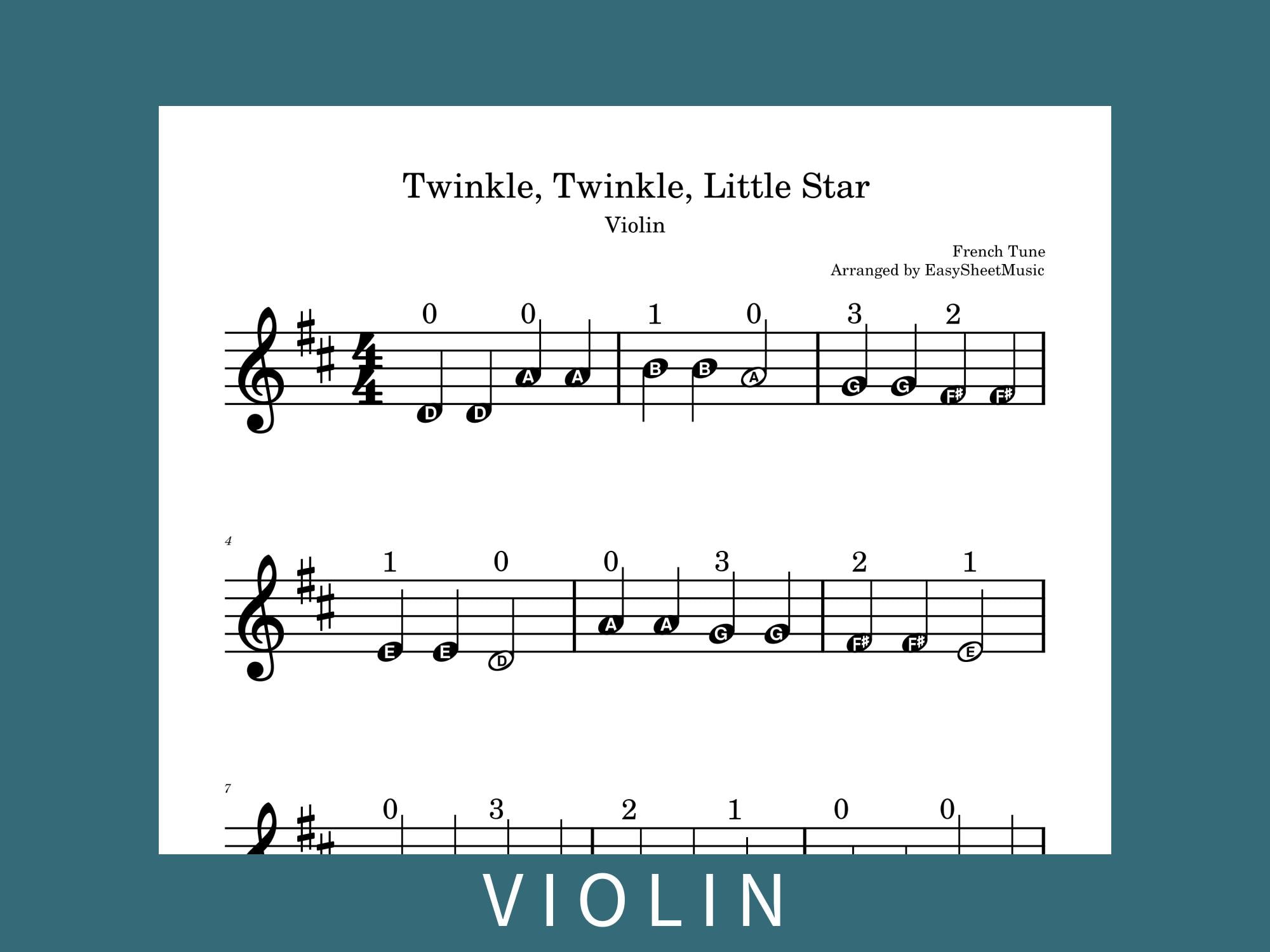 Twinkle Twinkle Little Star Violin Notes Letters