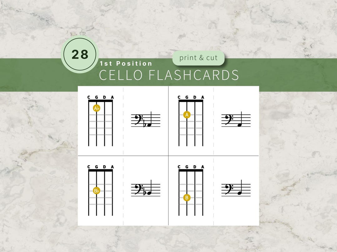 Cello Flashcards Bass Clef, First Position Flashcards, Fingerboard Note ...
