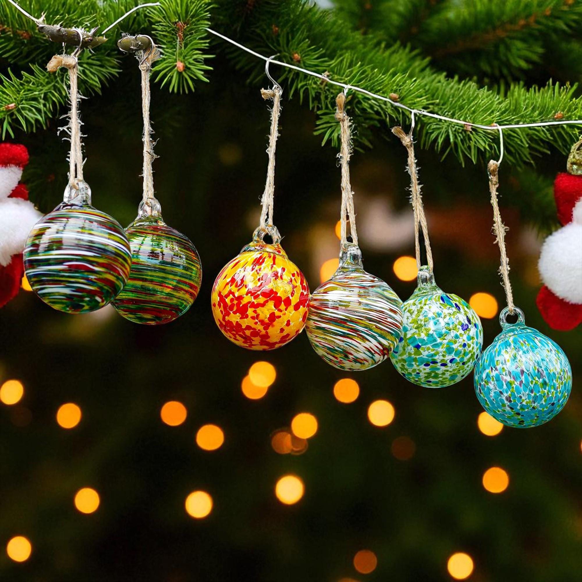 Hand-blown Glass Christmas Baubles, Set of 6 Holiday Tree Decorations ...