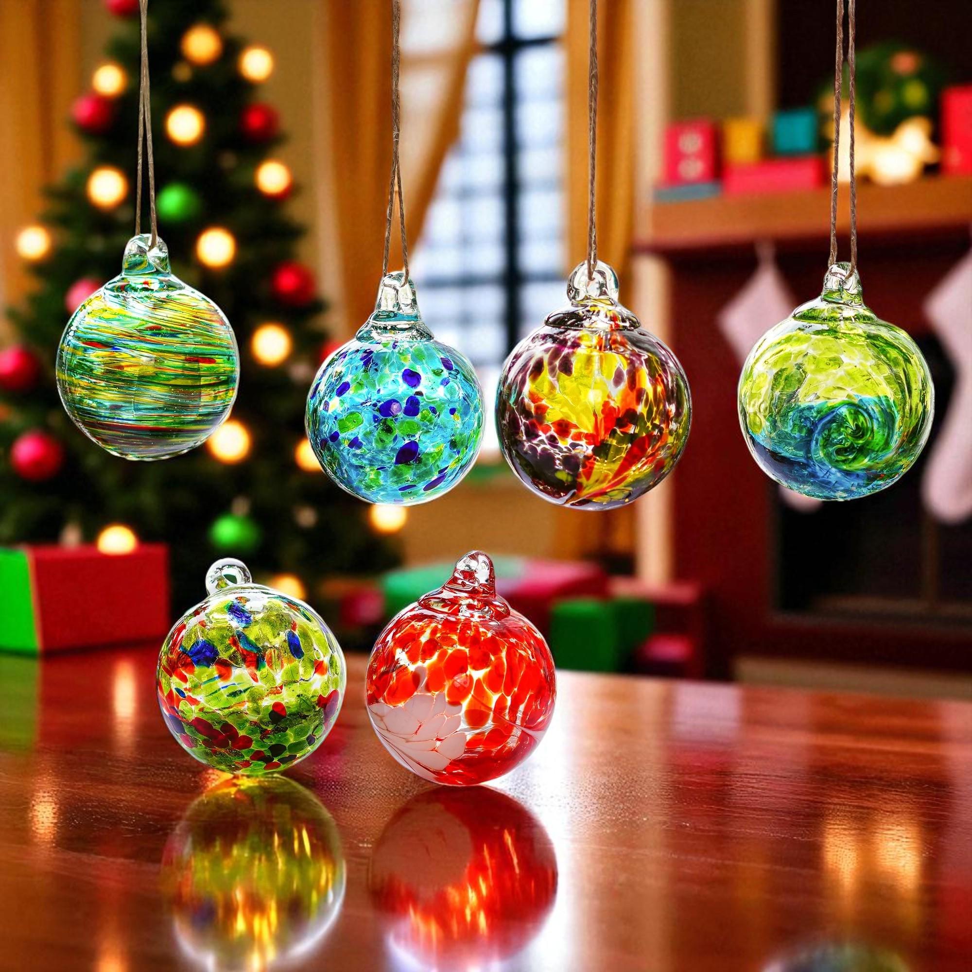 Hand-blown Glass Christmas Baubles, Set of 6 Holiday Tree Decorations ...