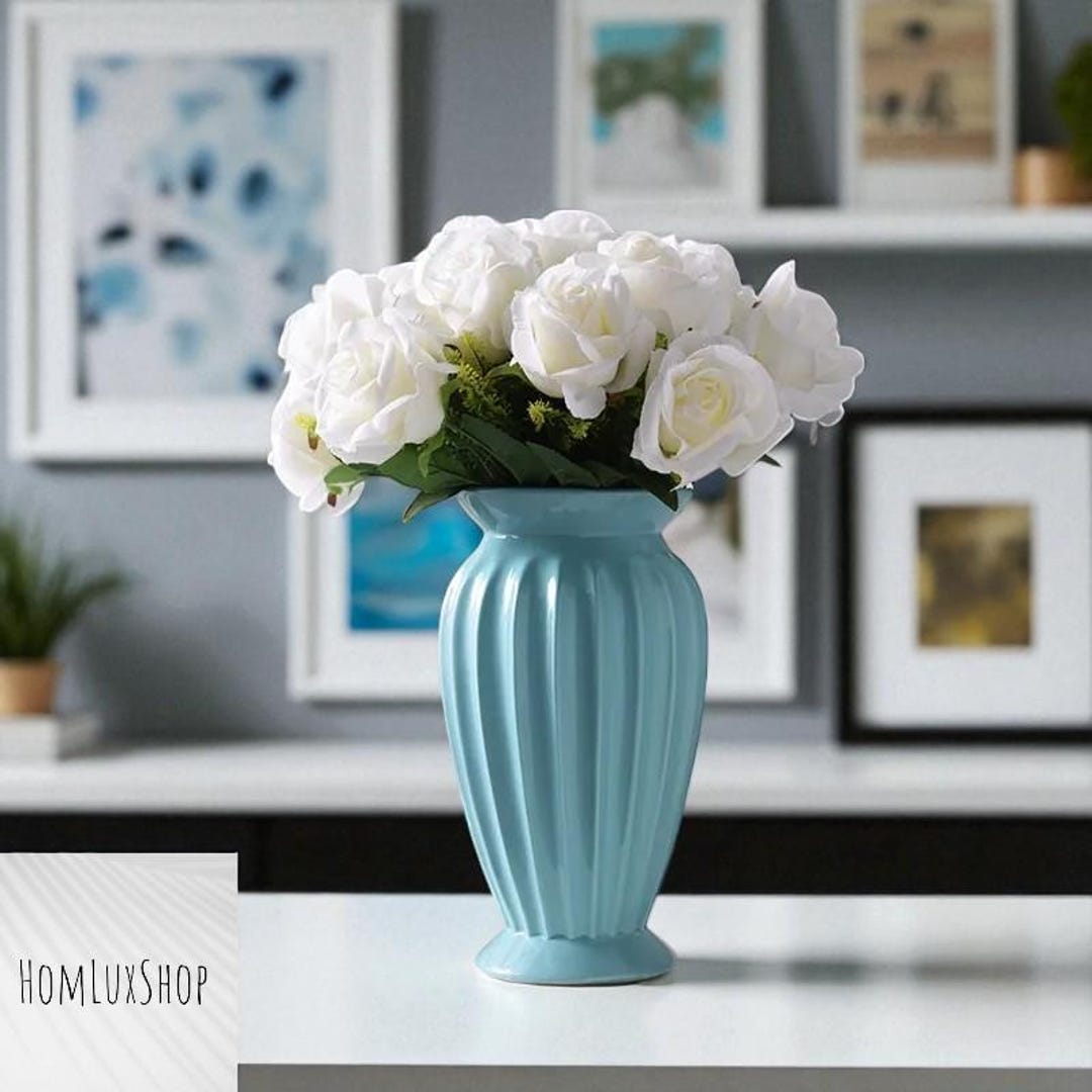 Minimalist European Ceramic Vase, Home Decor, Ribbed Flower Vase ...