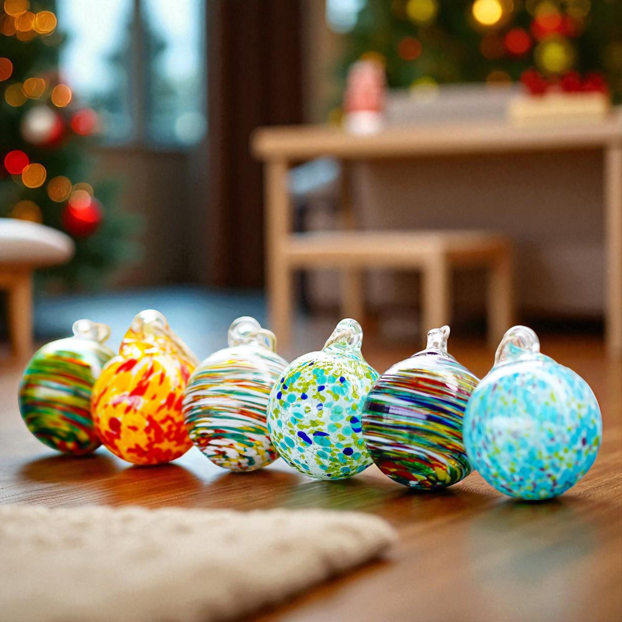 Hand-blown Glass Christmas Baubles, Set of 6 Holiday Tree Decorations ...