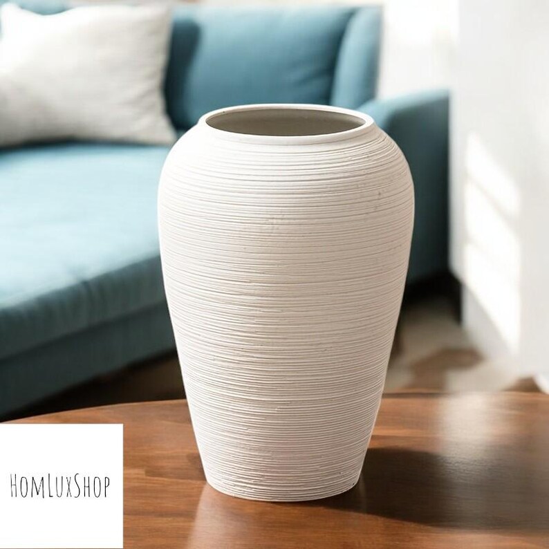 White Textured Ceramic Vase, Modern White Decorative Vase, Home Decor ...