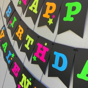 Neon Star Birthday Banner, Glow Party, Personalized Banner, Glow in the ...