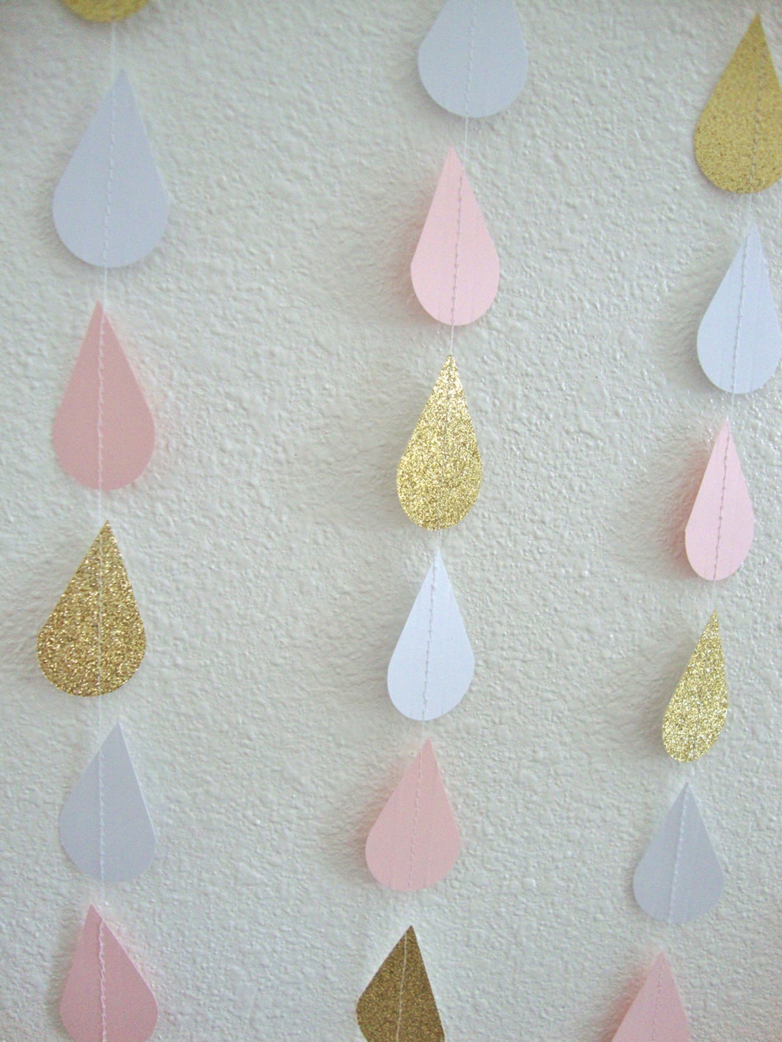 Pink and Gold Raindrop, Baby Sprinkle Garland, Shower Decoration ...