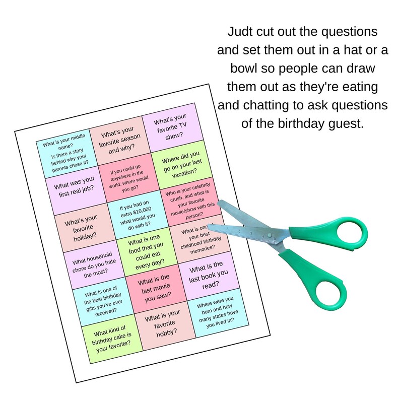 Birthday Party Questions, Printable Birthday Game, Office Gathering ...