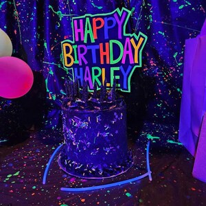 Glow Party Cake Topper, Colorful Neon Birthday Cake, Personalized ...