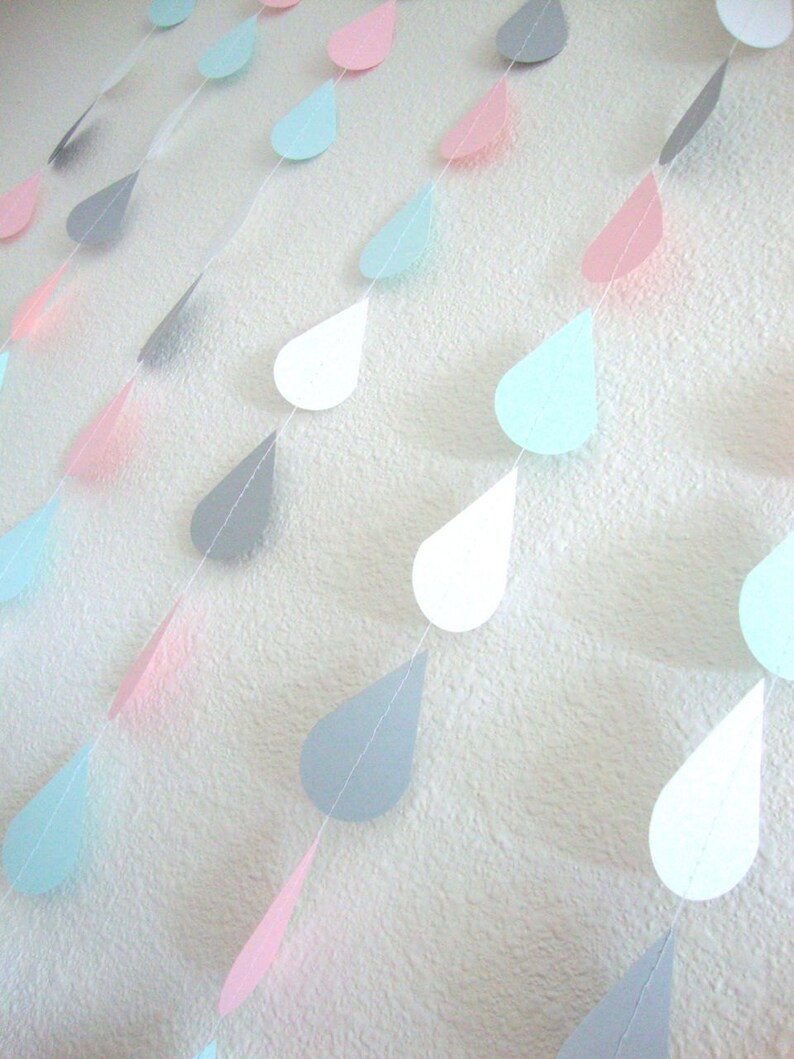 Raindrop Garland, Baby Shower Decor, Neutral Baby Shower, Pink and Blue ...