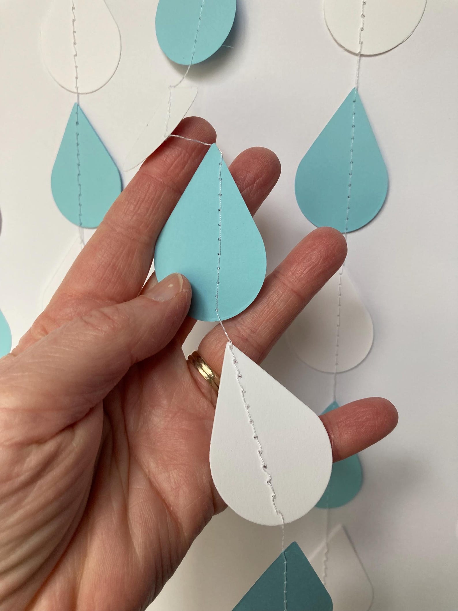 Blue and White Raindrop Garland, Boy Baby Shower, Dangling Paper ...