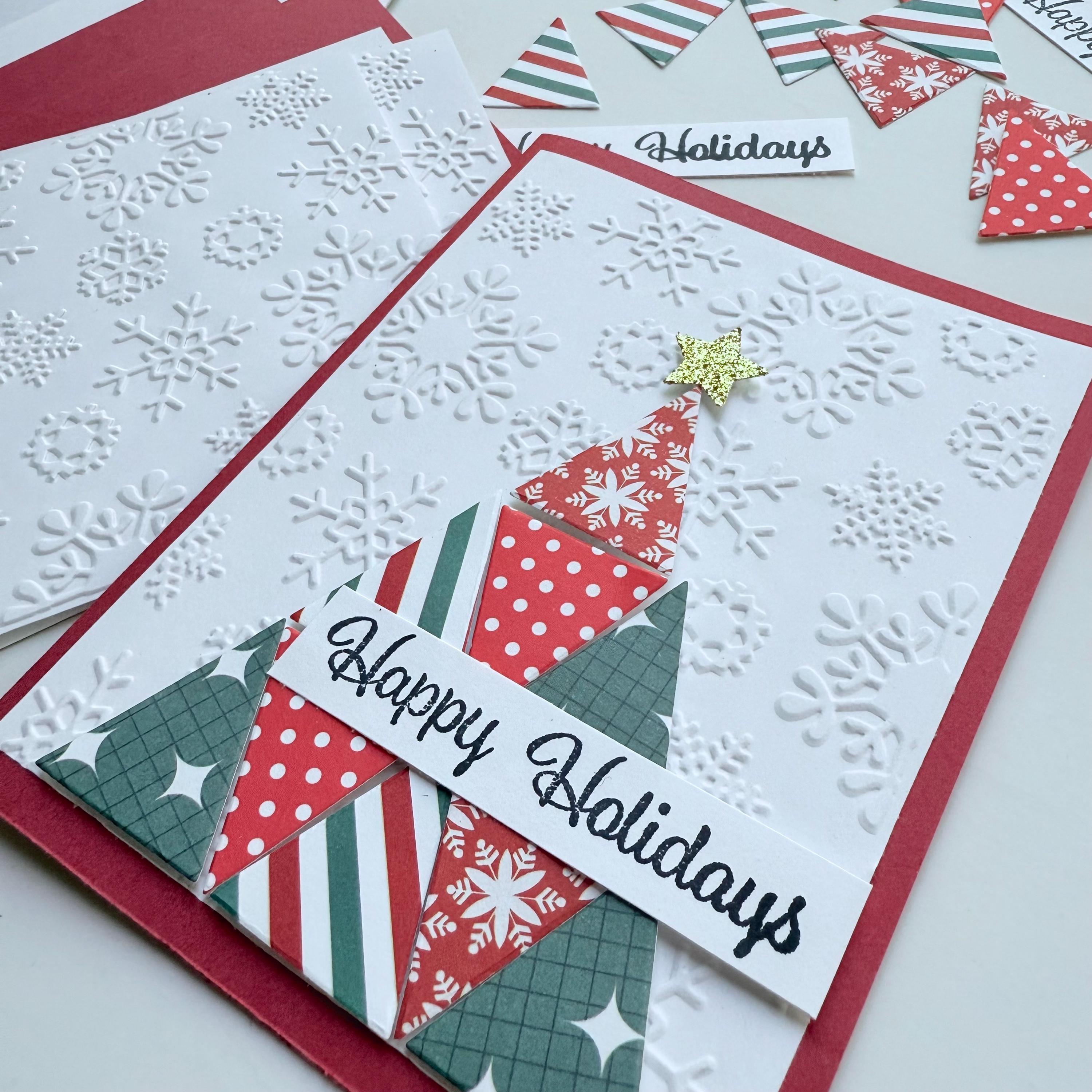 Handmade Christmas Card Kit: Red and Green Quilt Style Tree, DIY Blank ...