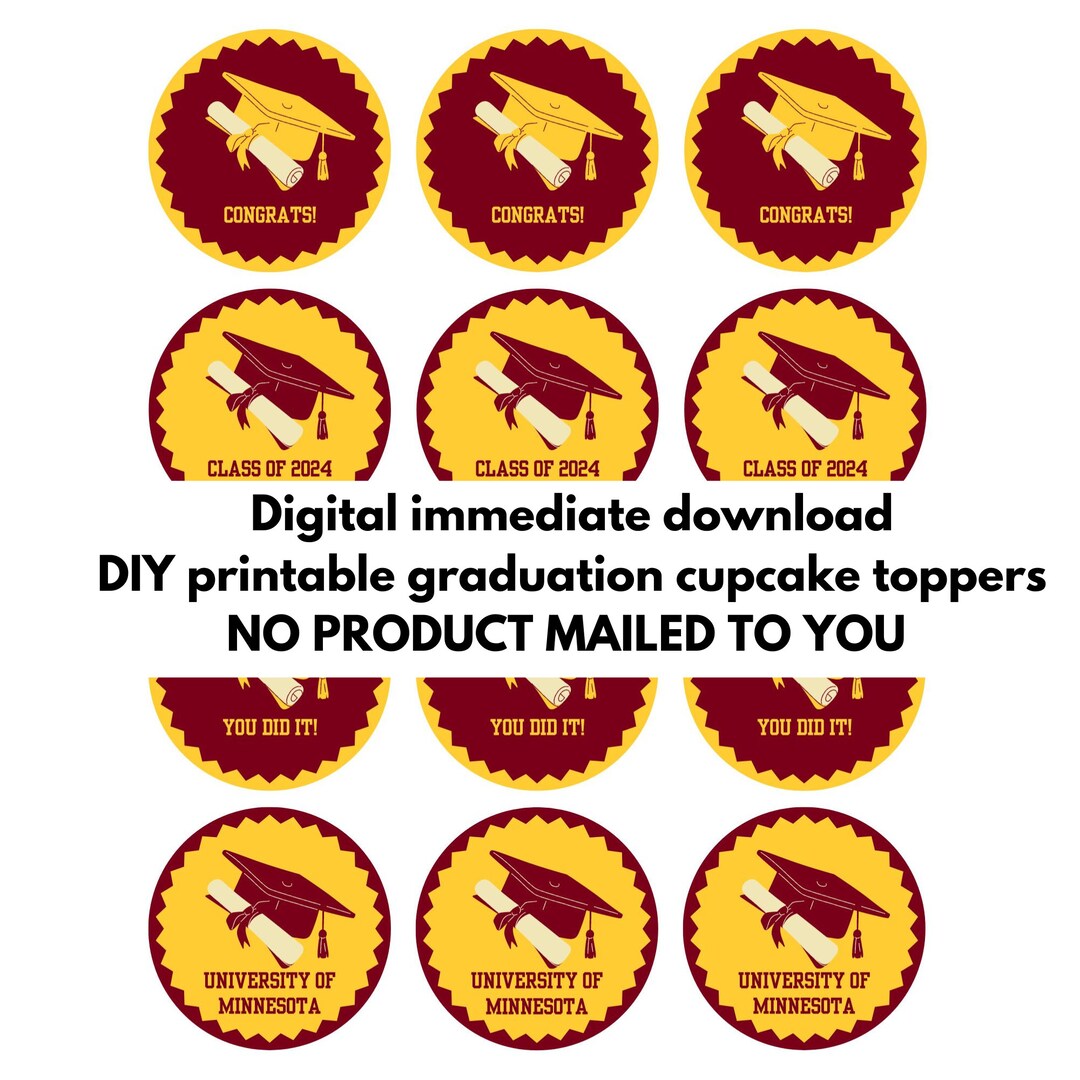 Printable University of Minnesota Graduation Cupcake Toppers, Digital ...