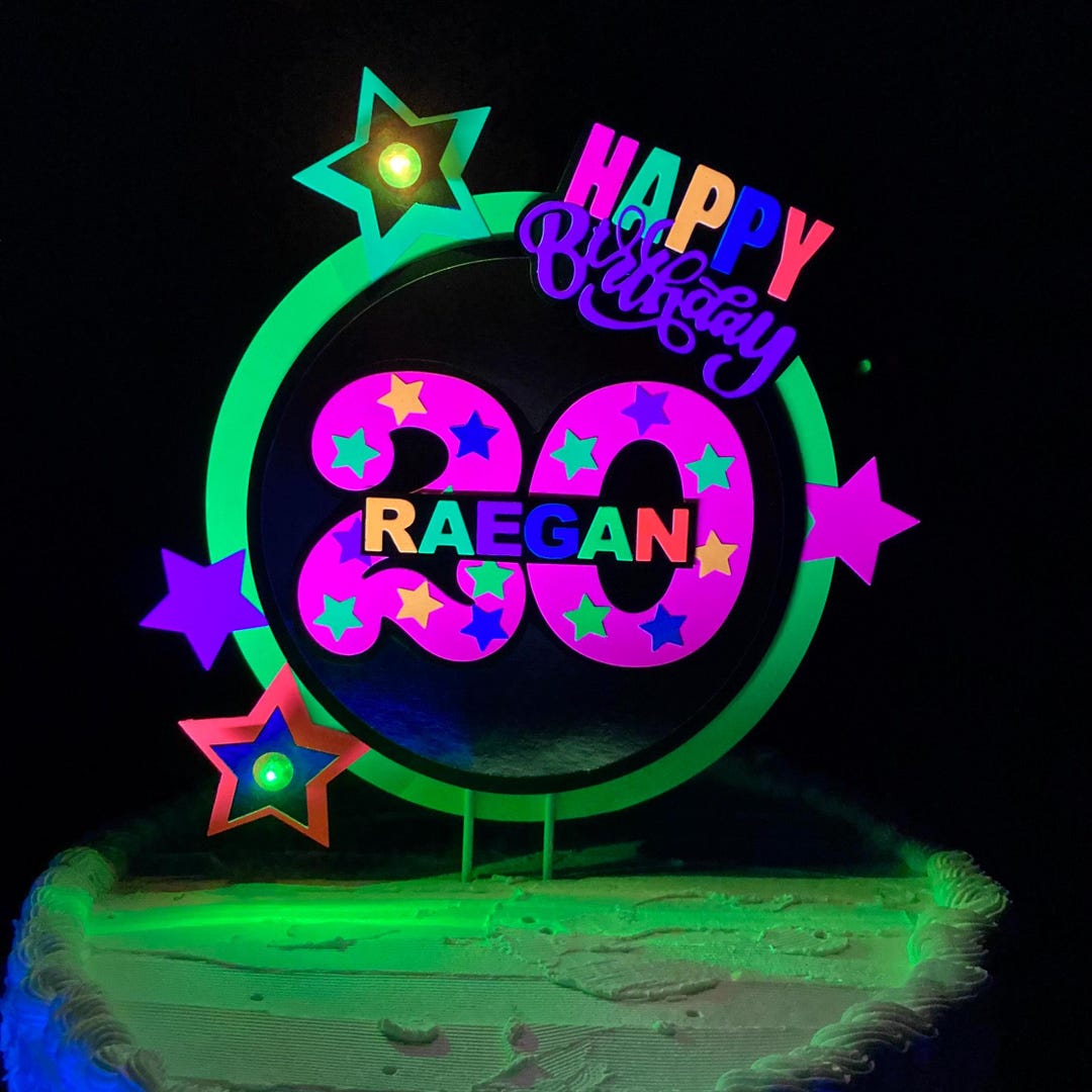 Neon Birthday Cake Topper With LED Lights, Rave Party Centerpiece ...