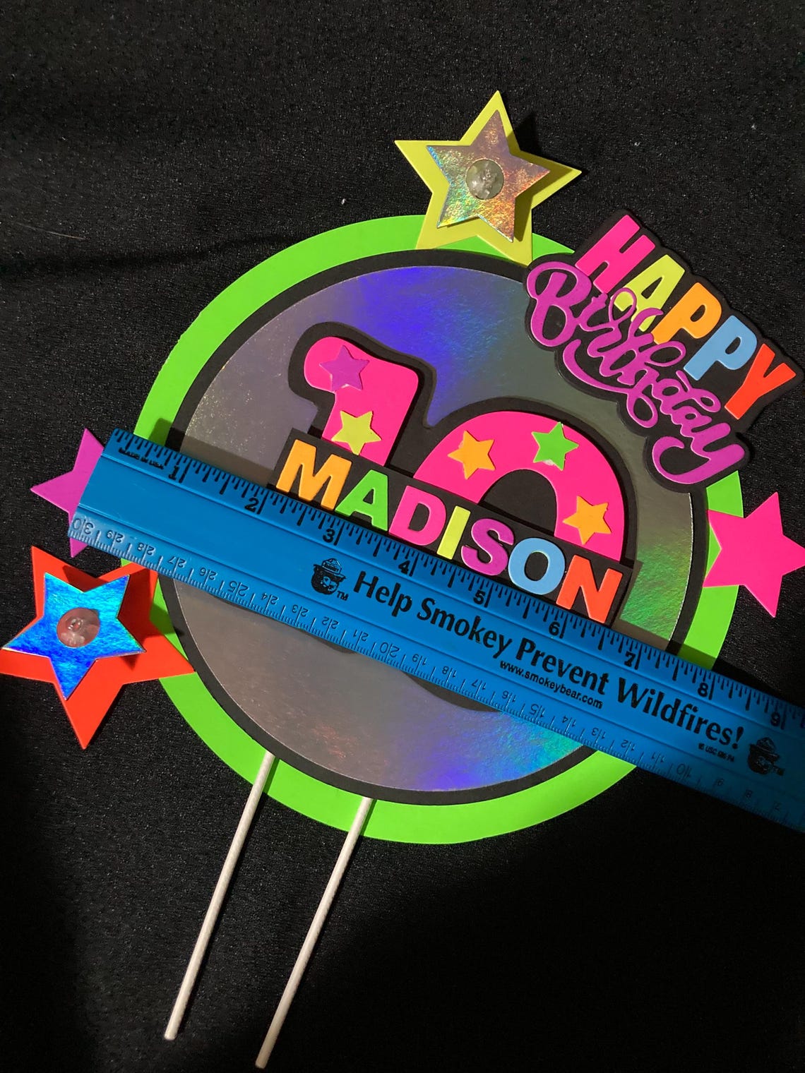 LED Lights Glow Party Neon Birthday Cake Topper, Personalized Age and ...