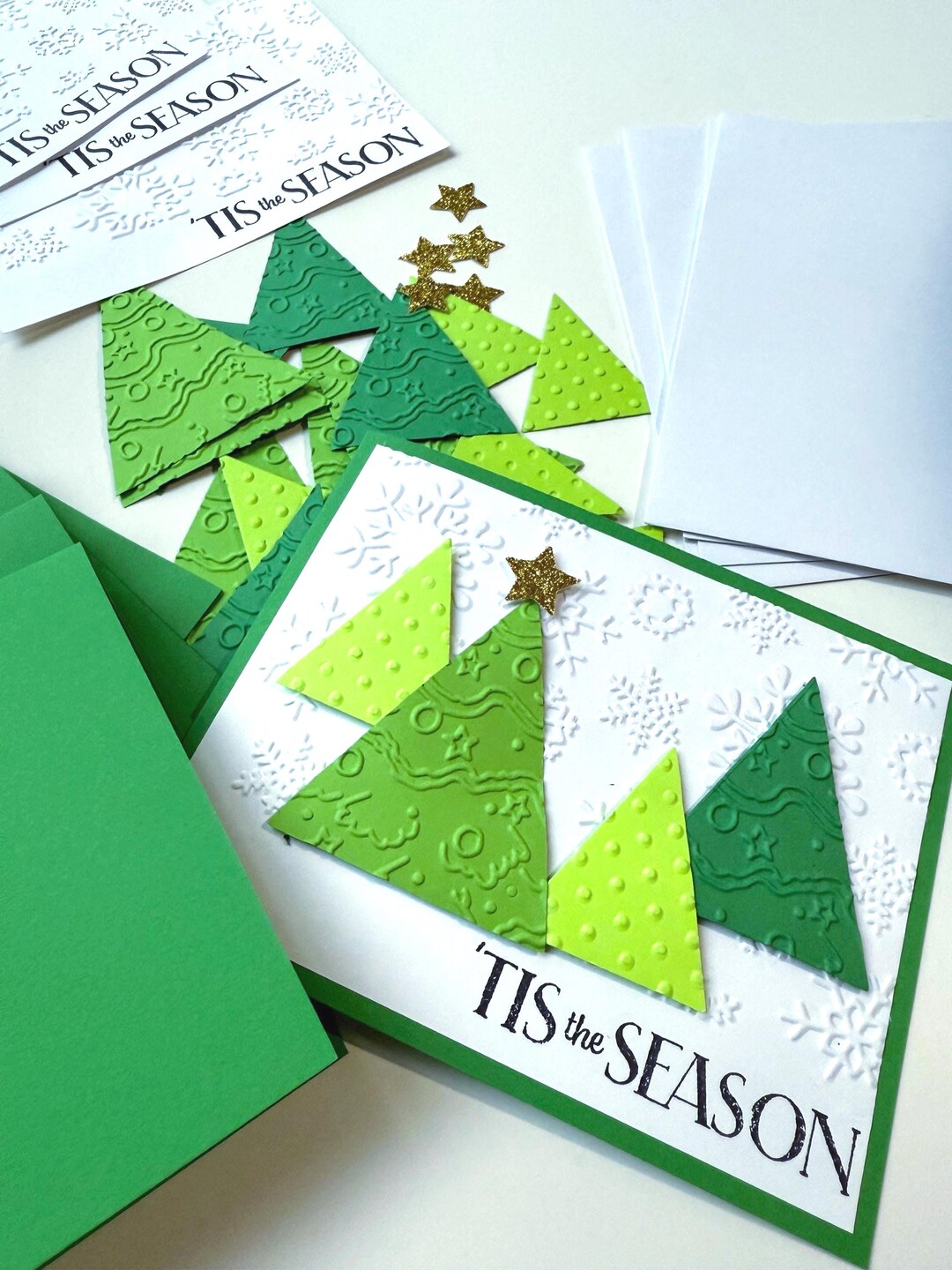 Handmade Christmas Card Kit: Embossed Christmas Tree Card Set, DIY ...