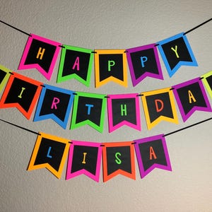 Fluorescent Neon Birthday Banner, Glow Party Sign, Retro 80s Birthday ...