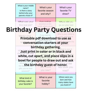 Birthday Party Questions, Printable Birthday Game, Office Gathering ...