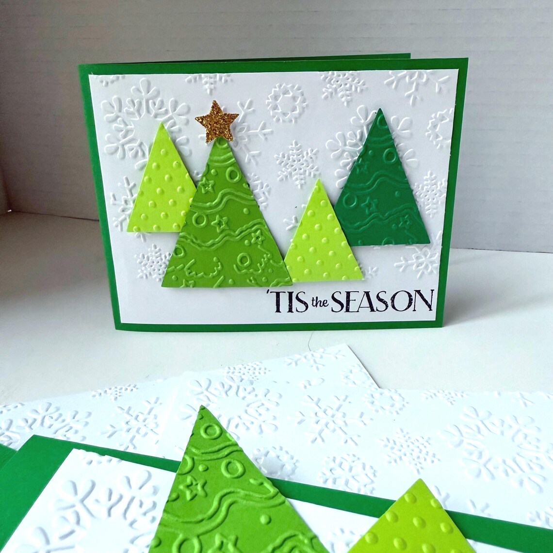 Handmade Christmas Card Kit: Embossed Christmas Tree Card Set, DIY ...