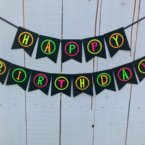 Neon Birthday Banner, Glow Party Banner, 80s Birthday Party, Black ...