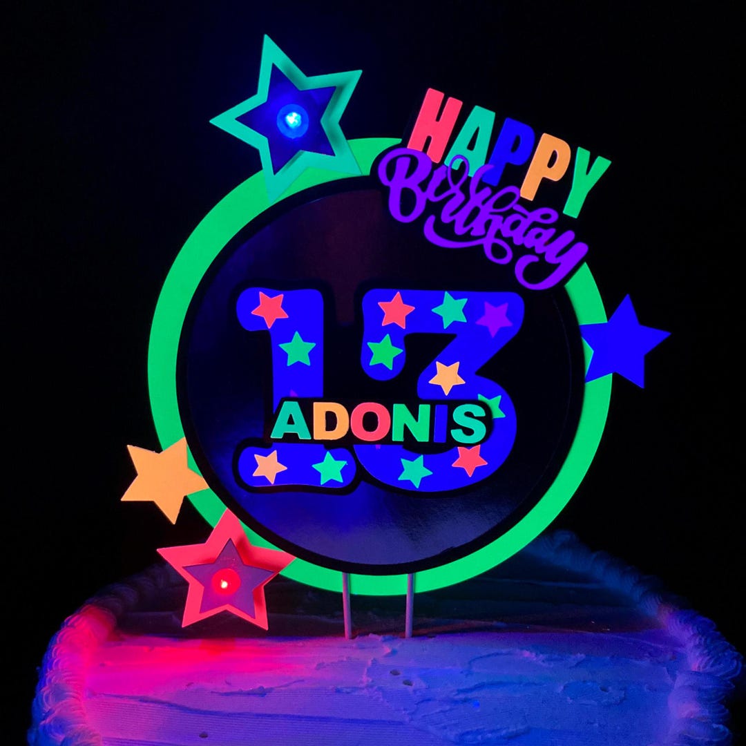 Neon Cake Topper With LED Lights, Laser 13th Birthday, Fun Kid Party ...