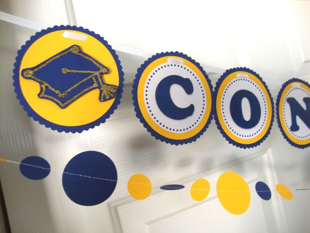 Graduation Banner and Garland, Congrats Banner, Navy and Yellow ...