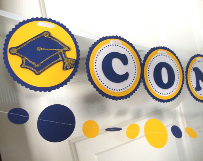 Graduation Banner and Garland, Congrats Banner, Navy and Yellow ...