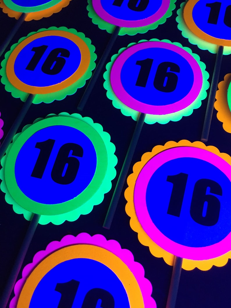 Neon Cupcake Toppers Custom Message Toppers Glow Party Glow | Etsy