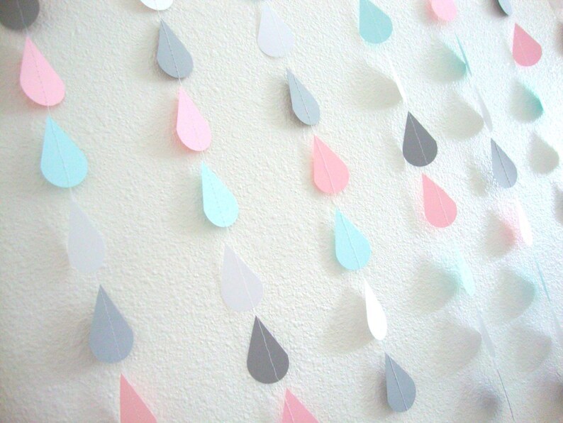 Raindrop Garland, Baby Shower Decor, Neutral Baby Shower, Pink and Blue ...