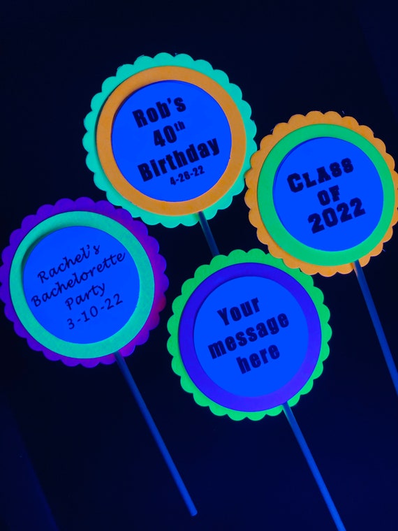 Neon Cupcake Toppers, Custom Message Toppers, Glow Party, Glow Party ...