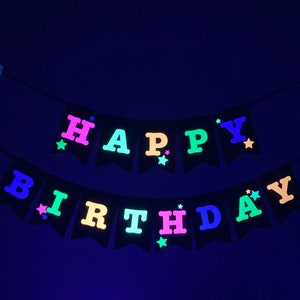 Neon Star Birthday Banner, Glow Party, Personalized Banner, Glow in the ...
