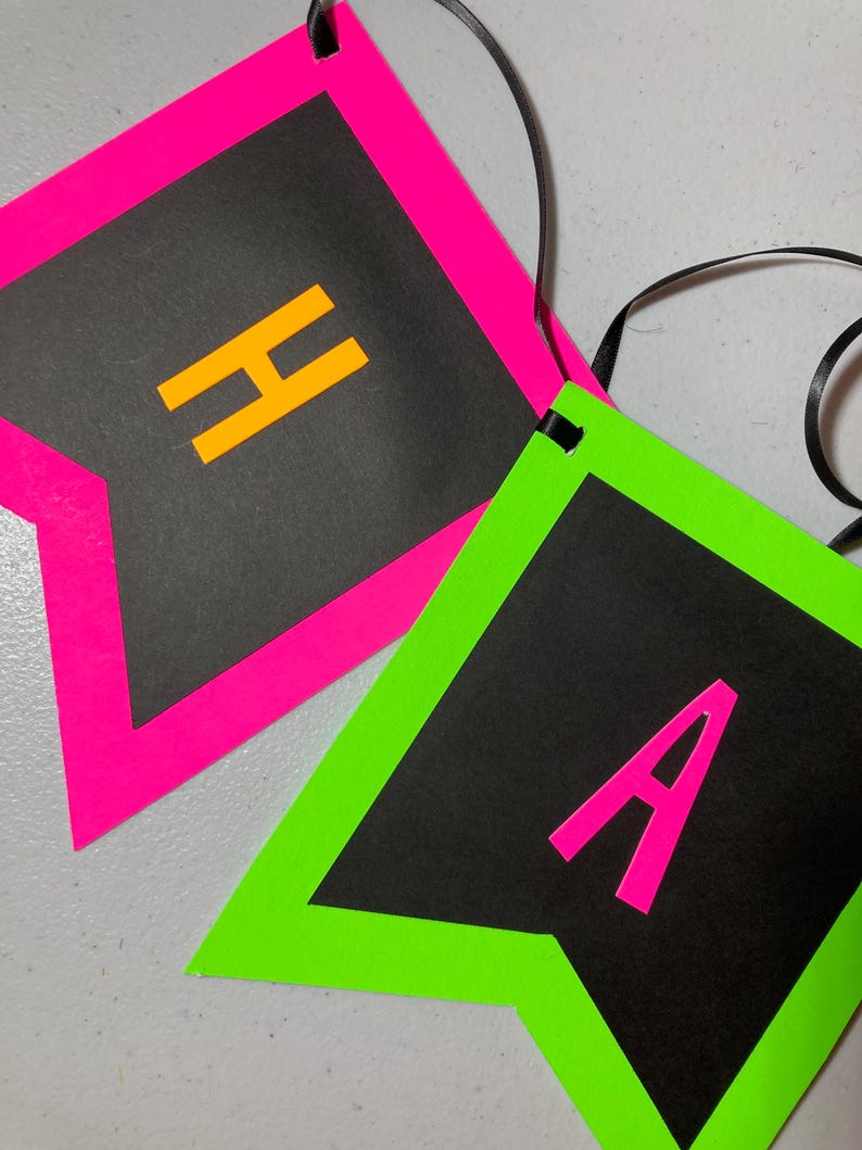 Fluorescent Neon Birthday Banner, Glow Party Sign, Retro 80s Birthday ...