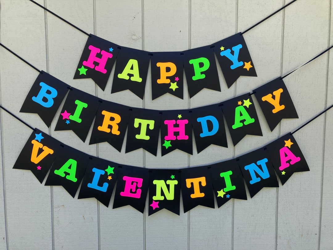 Neon Star Birthday Banner, Glow Party, Personalized Banner, Glow in the ...