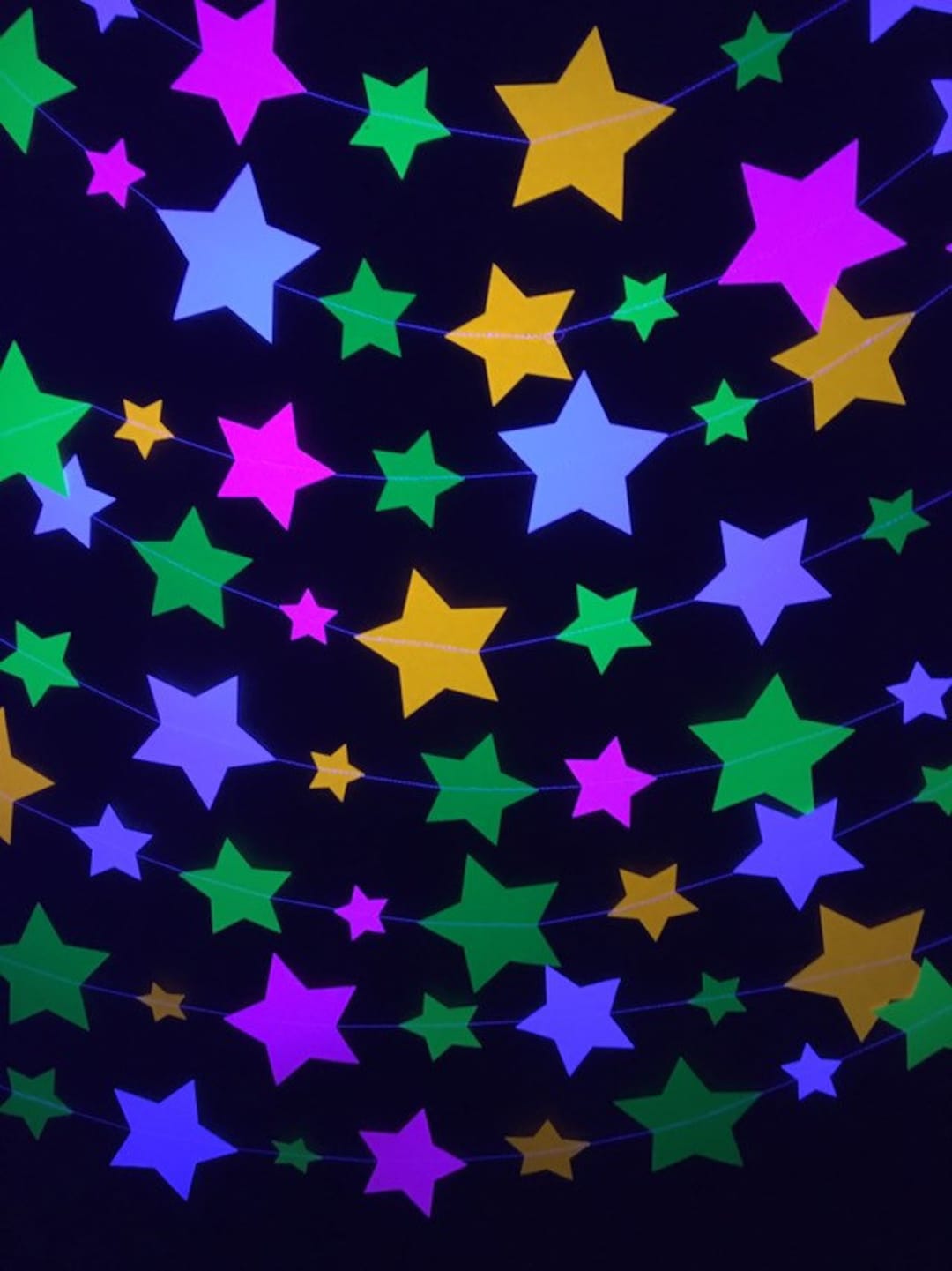 Neon Star Garland, Neon Decoration, Glow Party Star Garland, UV ...