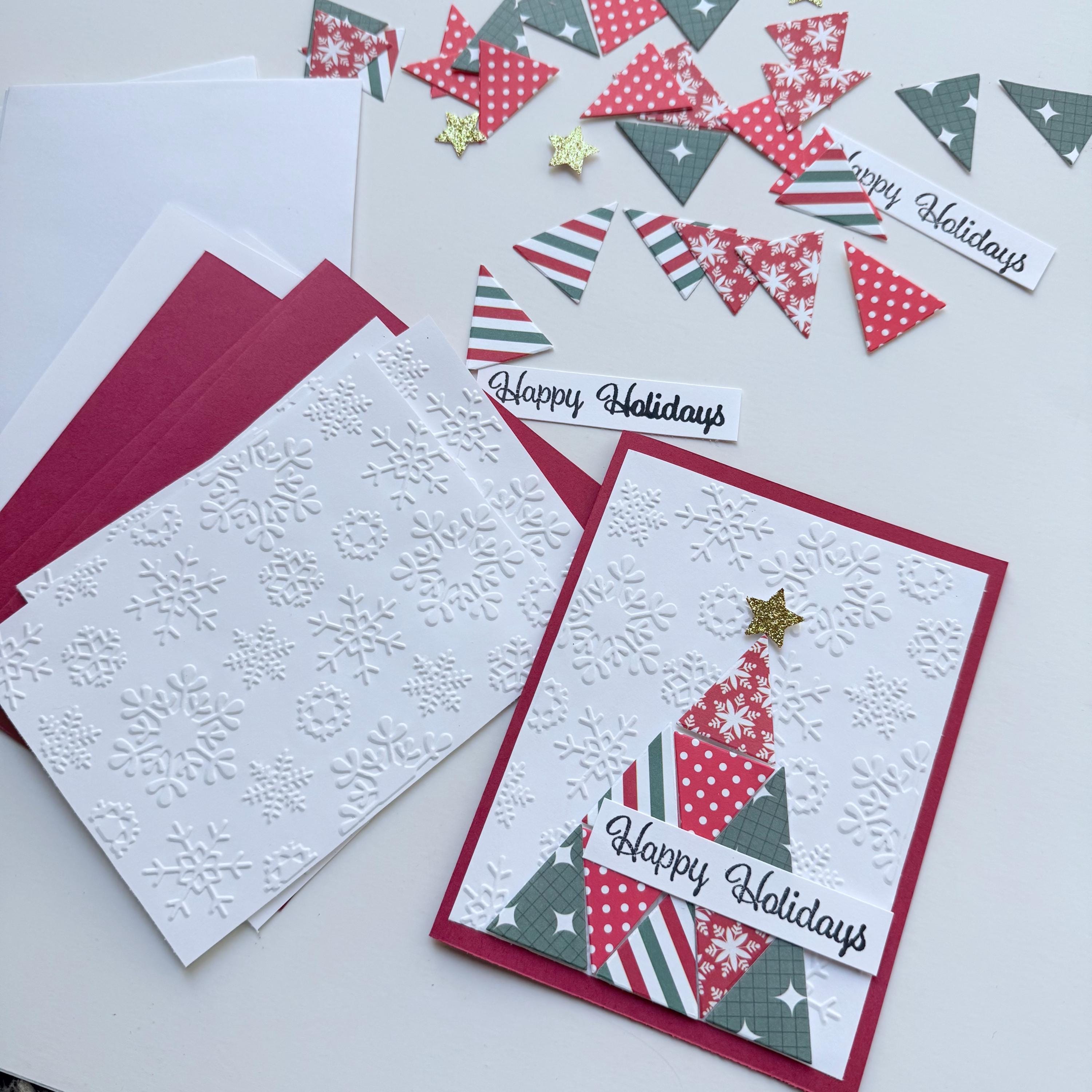 Handmade Christmas Card Kit: Red and Green Quilt Style Tree, DIY Blank ...