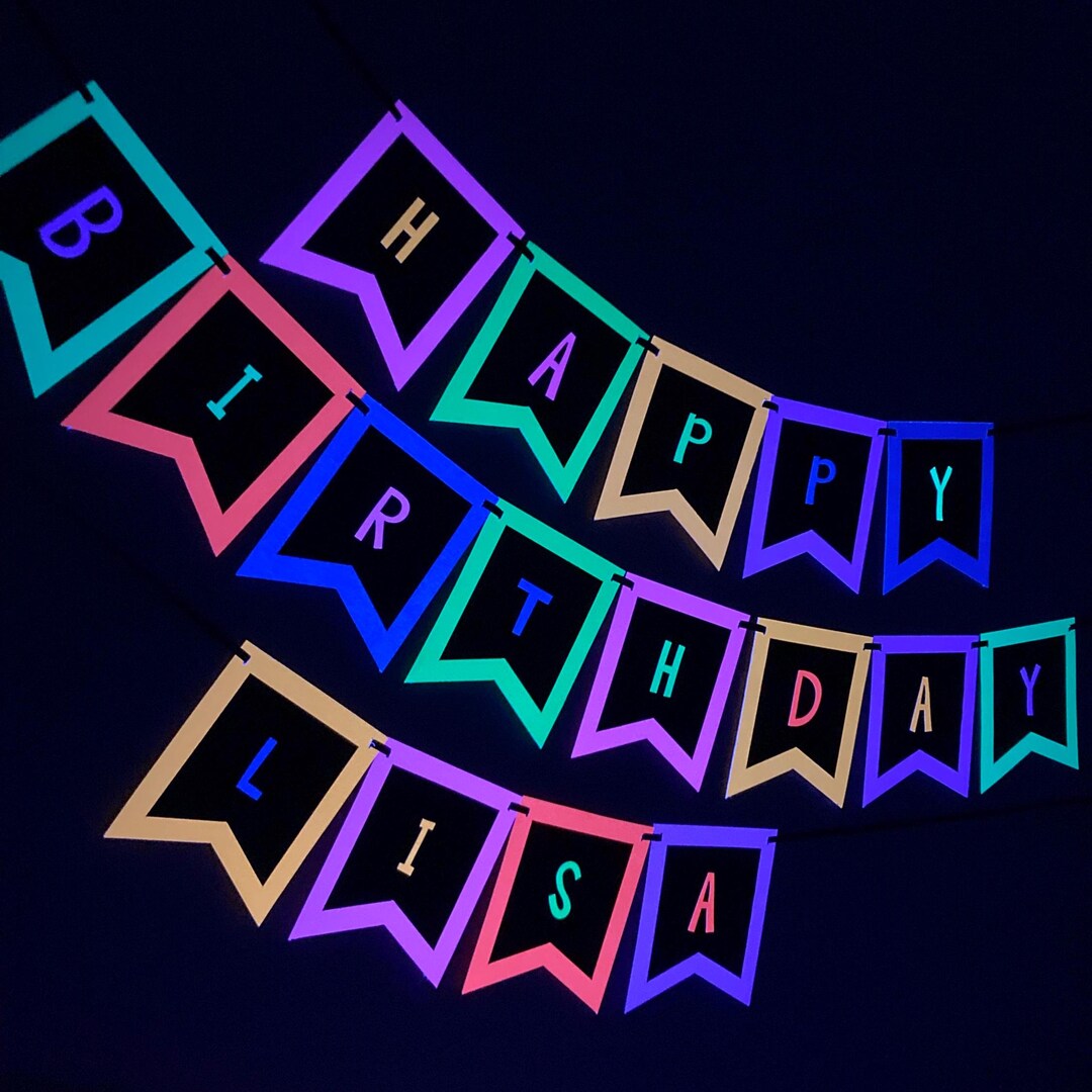 Fluorescent Neon Birthday Banner, Glow Party Sign, Retro 80s Birthday ...