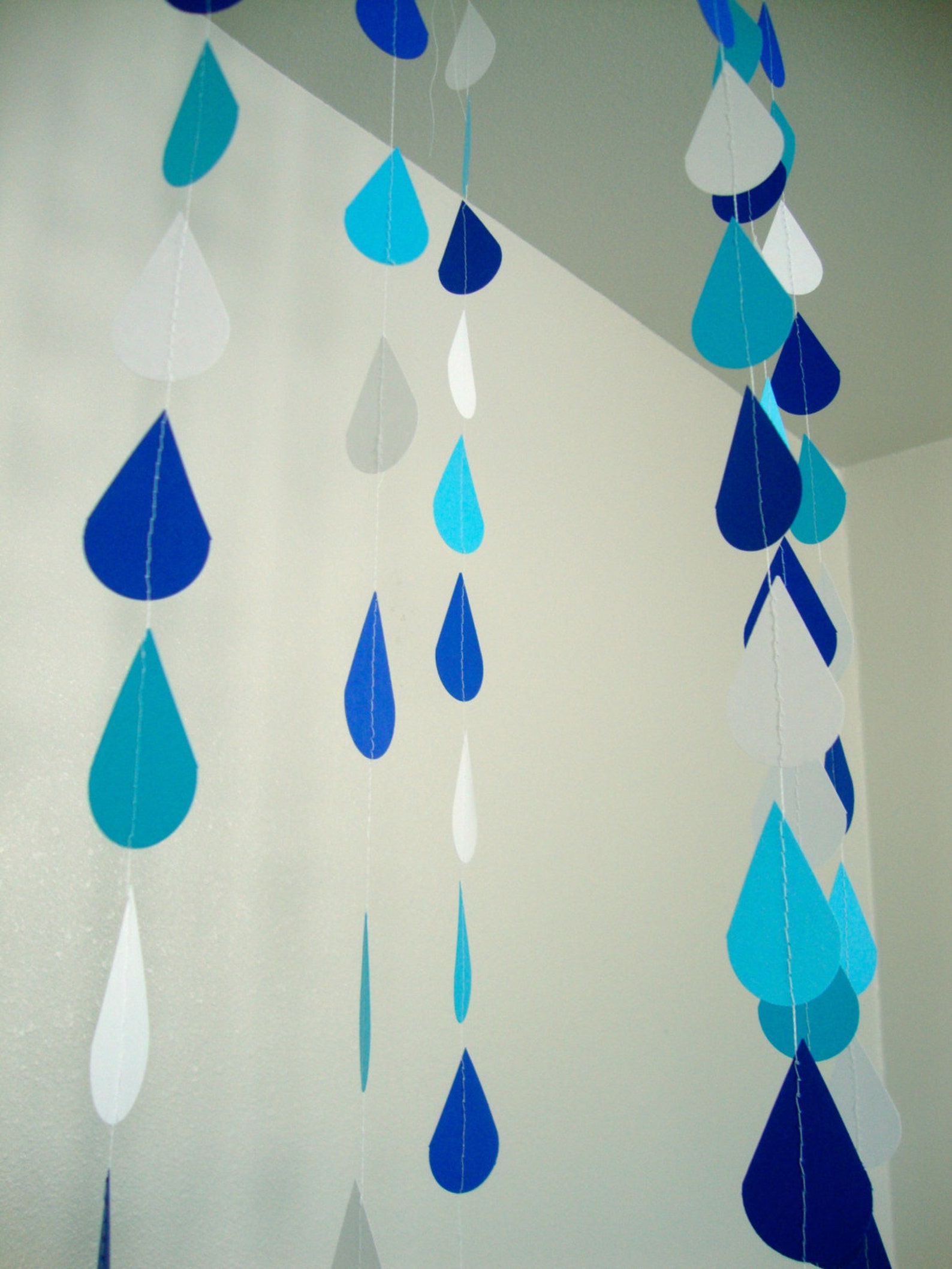 Blue and Turquoise Raindrops, Raindrop Garland, Baby Sprinkle ...