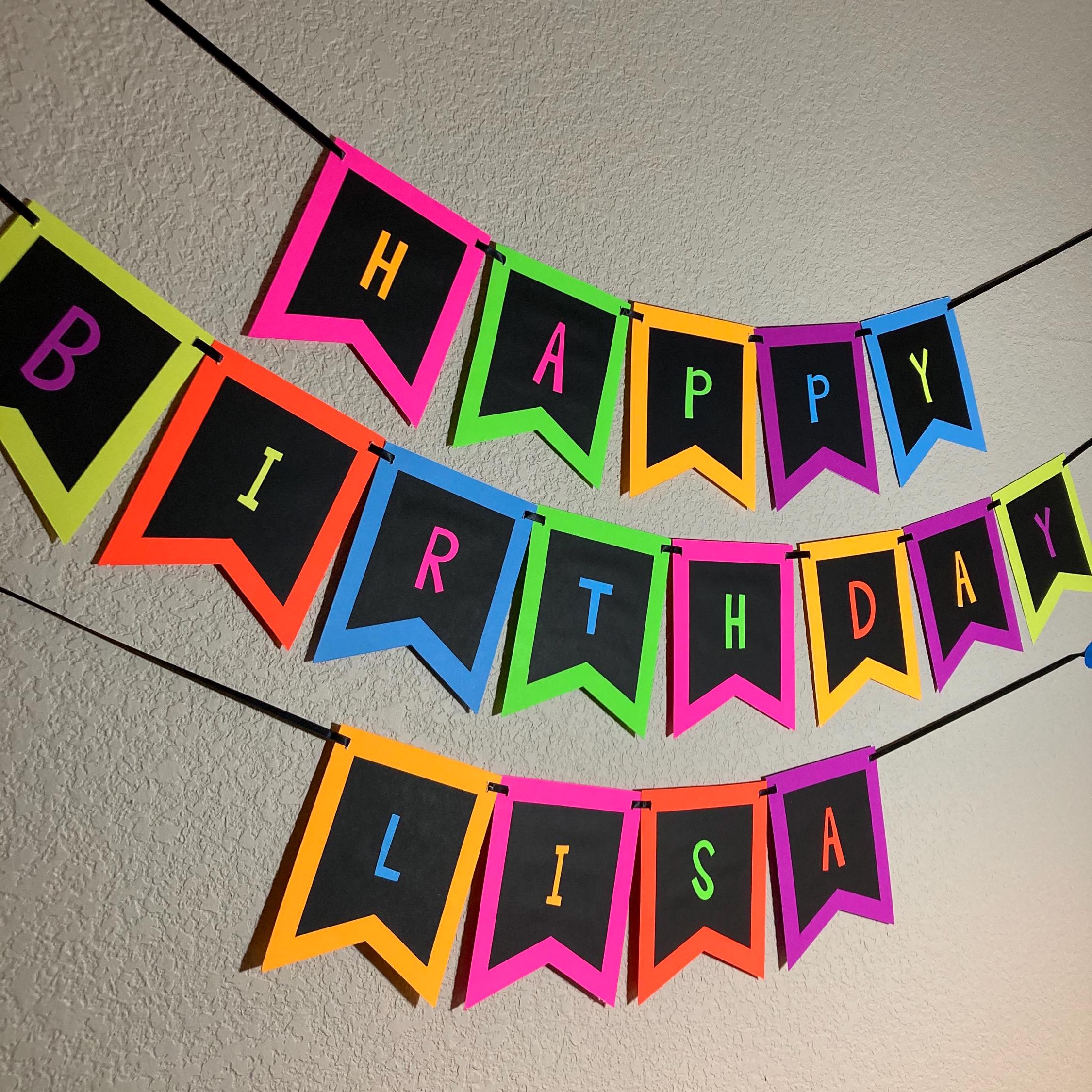 Fluorescent Neon Birthday Banner, Glow Party Sign, Retro 80s Birthday ...