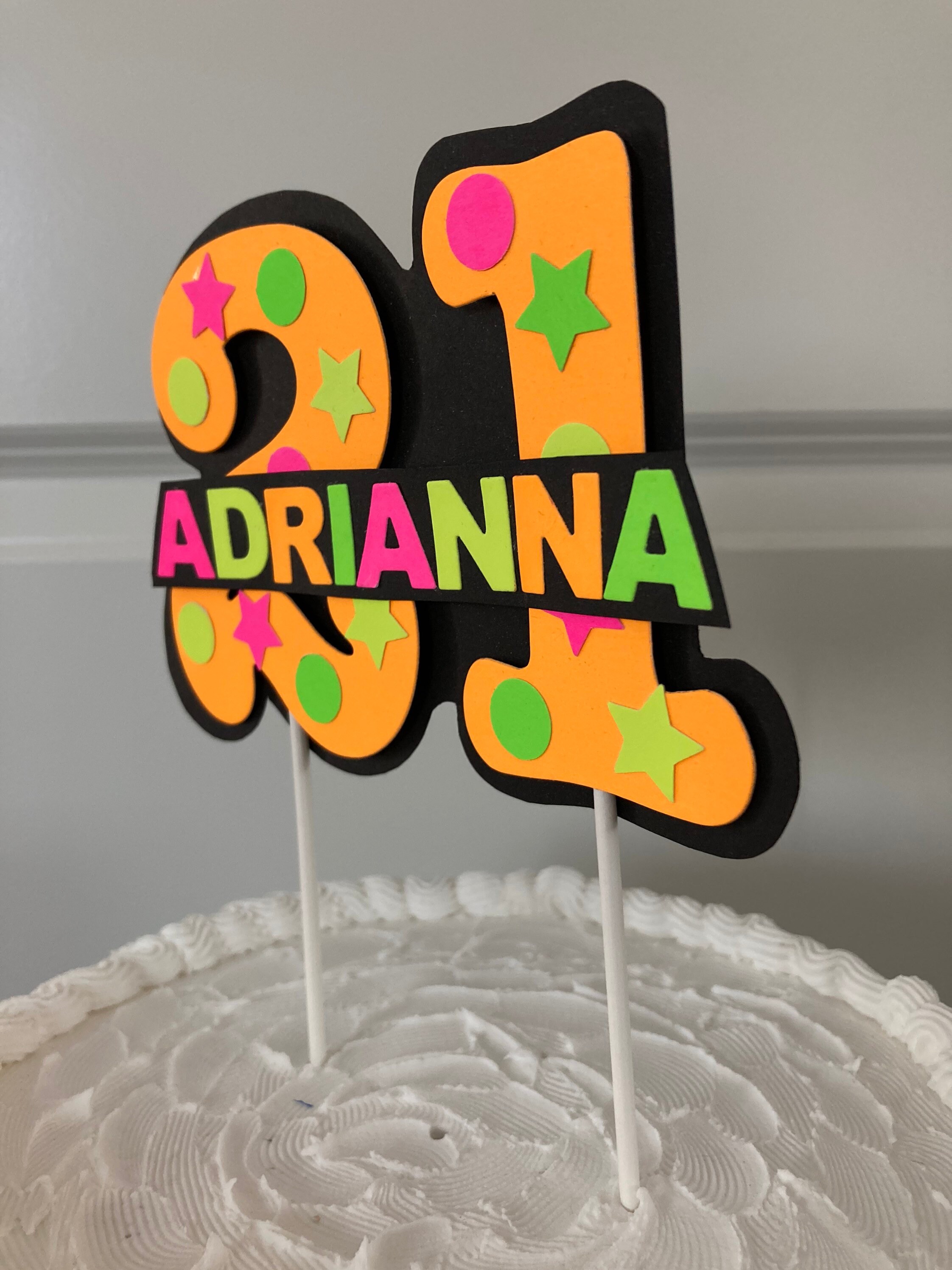 Glow Party Cake Topper, Neon Orange Cake Topper, Birthday Cake Decor ...
