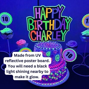 Glow Party Cake Topper, Neon Birthday Cake Topper, Personalized Cake ...