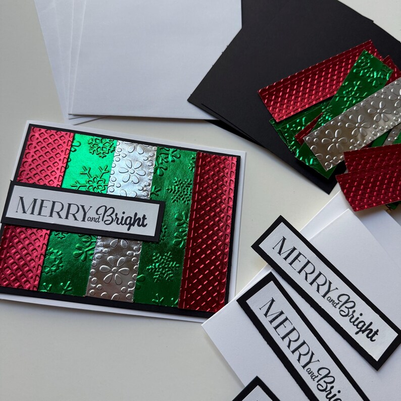 Handmade Christmas Card Kit, Merry and Bright Christmas Card, Green and ...