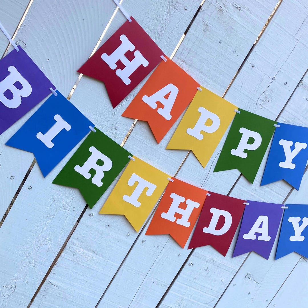 Rainbow Birthday Banner, Colorful Party Decor, Card Stock Birthday Sign ...