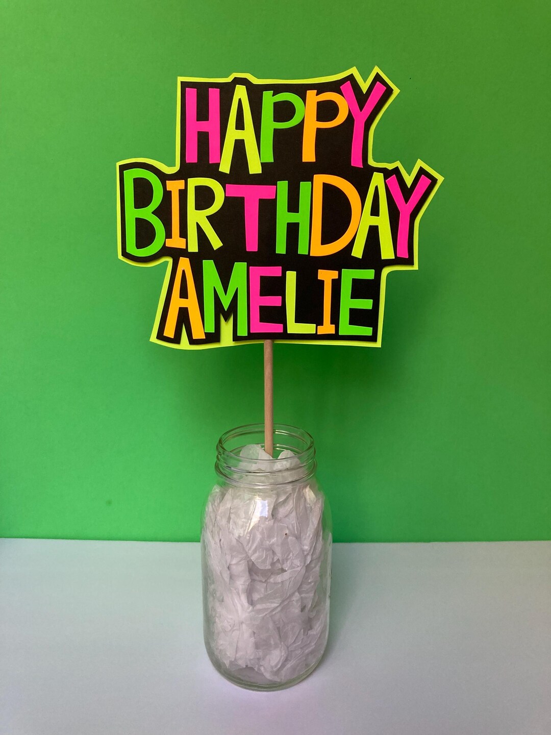Neon Happy Birthday Centerpiece, Glow Party Table Decoration ...