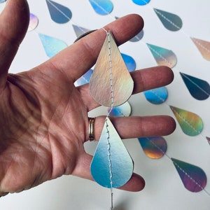 Iridescent Raindrop Garland, Holographic, Baby Sprinkle Decor, Baby ...