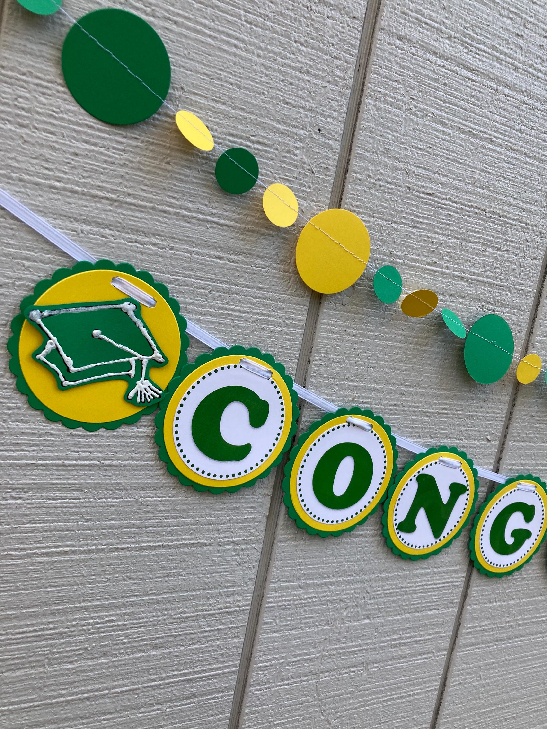 Graduation Banner and Garland, Congrats Banner, Green and Yellow ...
